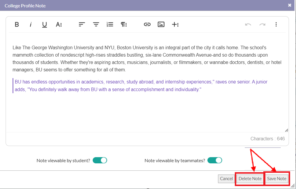 How do I edit or delete a College profile note? – CollegePlannerPro Support