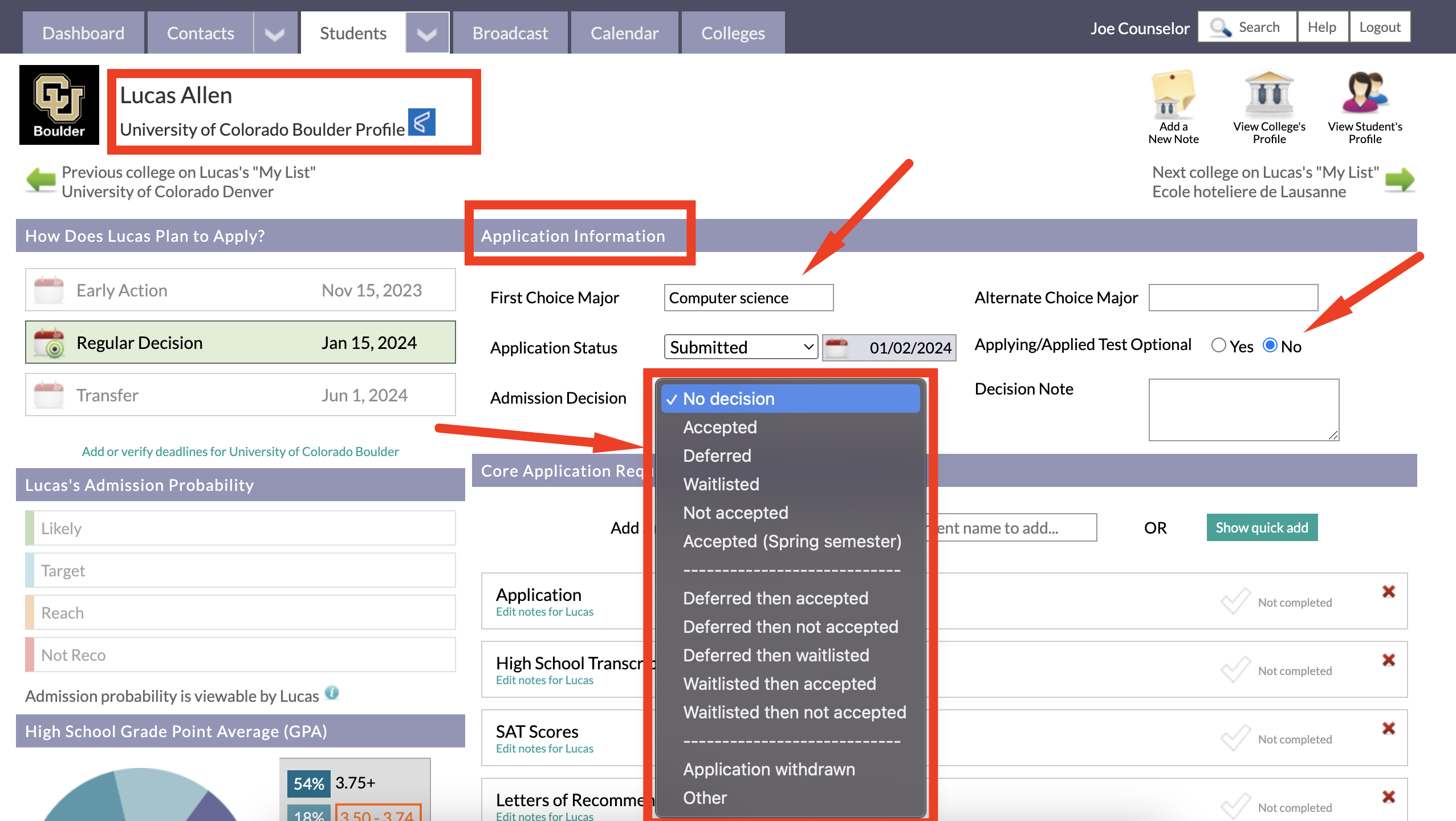 How do I track the Admission Decision for a Student ...