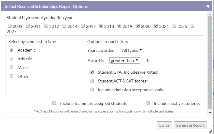 How do I create a Received Scholarship report? – CollegePlannerPro Support