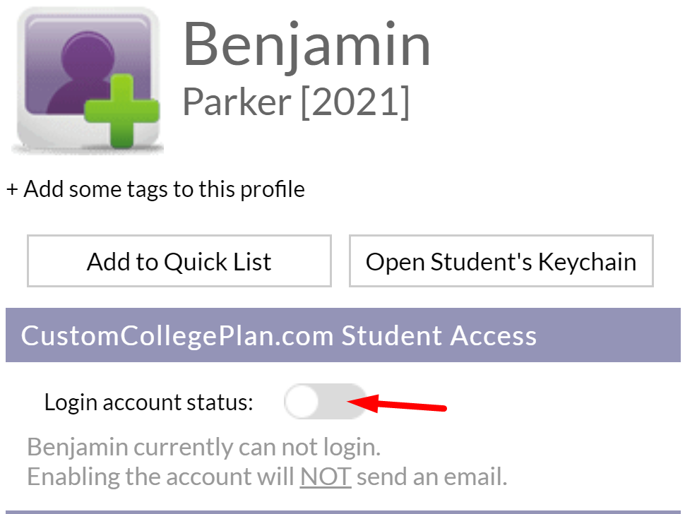 Creating a sample student profile and CustomCollegePlan account ...