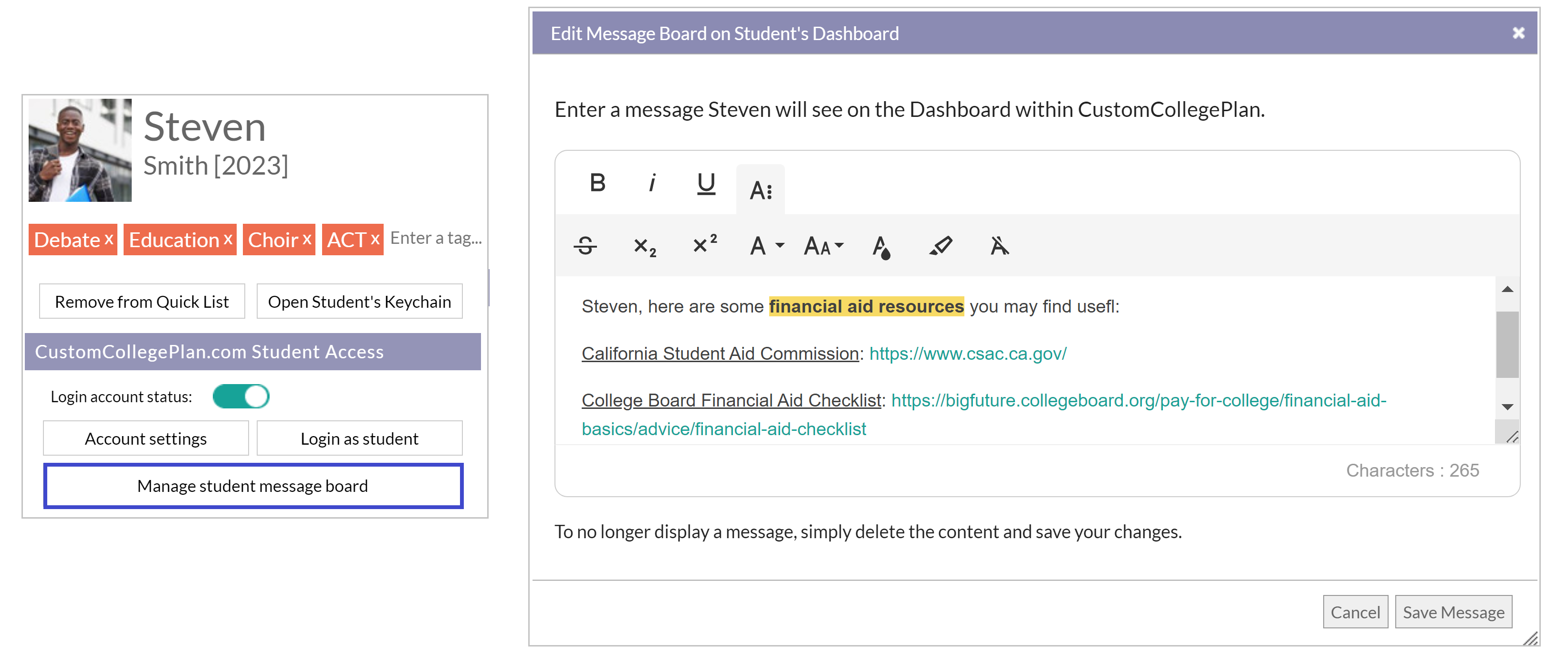 What Is The Message Board CollegePlannerPro Support